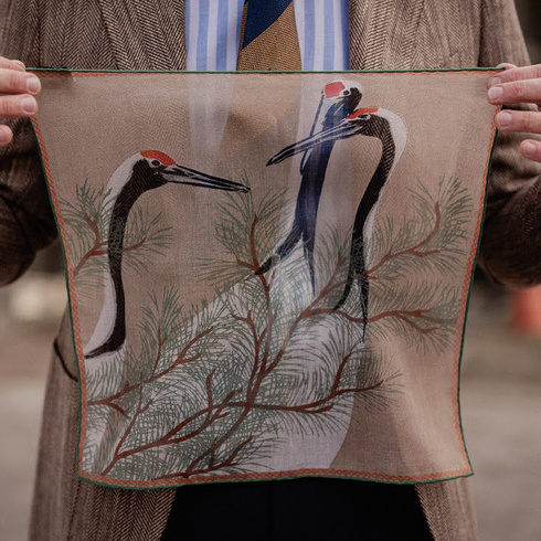 Pocket square japanese collection 'Cranes from Momoyogusa ...