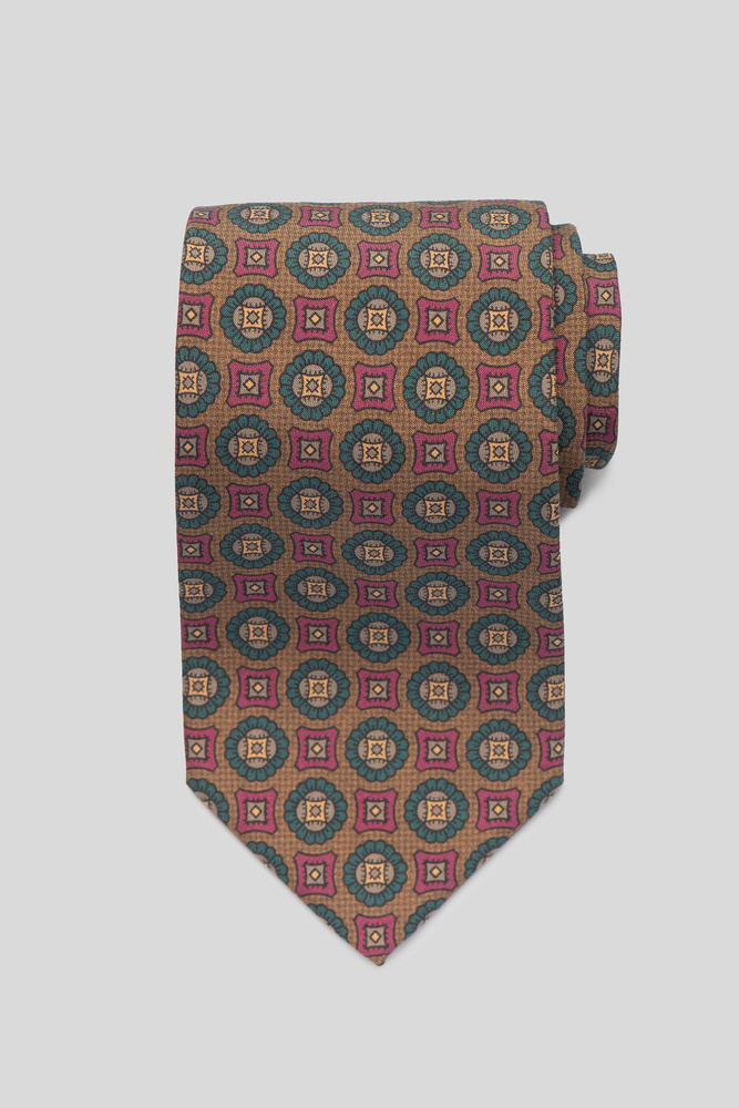 Gold Medallion Print Ancient Madder Silk Tie | Accessories \ Ties \ Silk Ties Accessories \ Ties ...