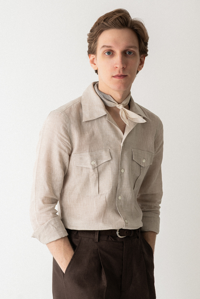 Beige Linen Safari Shirt | Shirts \ Occasion \ Spring / Summer Shirts ...